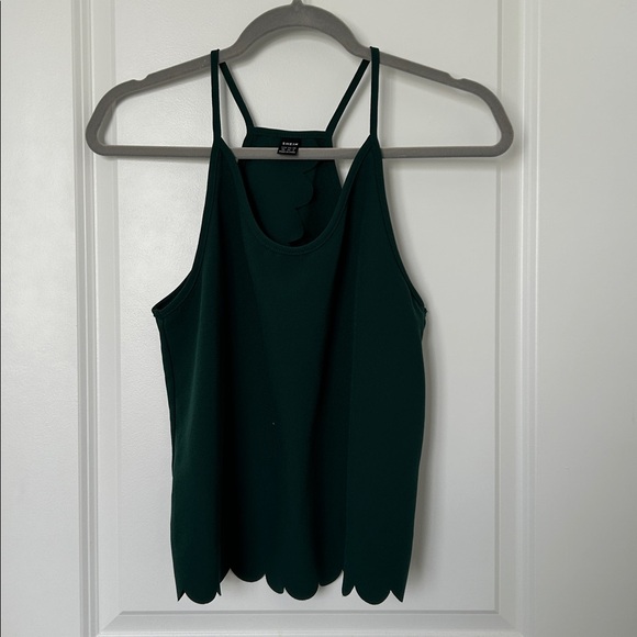 SHEIN | Tops | Shein Dark Green Scalloped Hem Tank | Poshmark